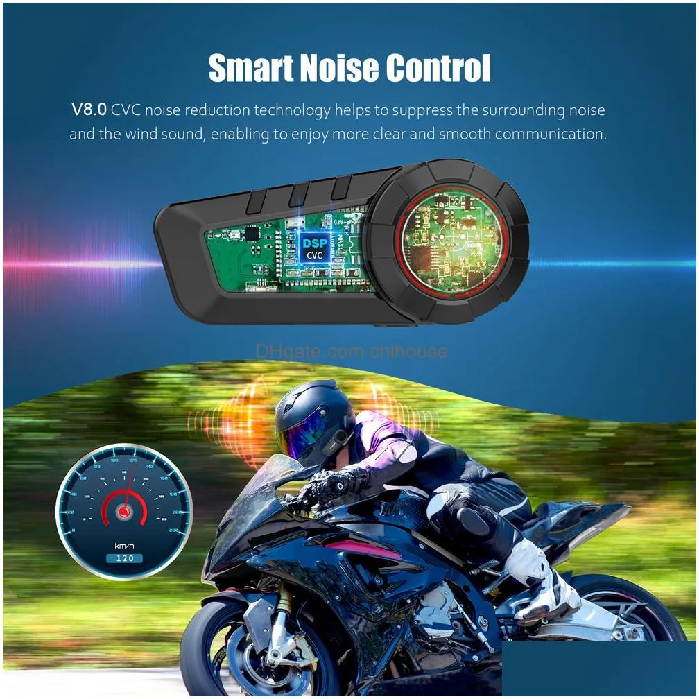 Bluetooth Motorcycle Intercom Motorcycle Bluetooth Headset BT5.0, 1000M ...