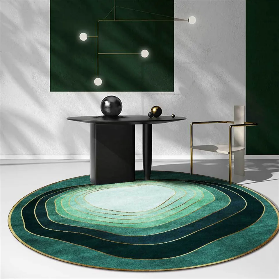 Modern Luxury Gradient Green Round Vortex Illusion Rug For Living Room ...
