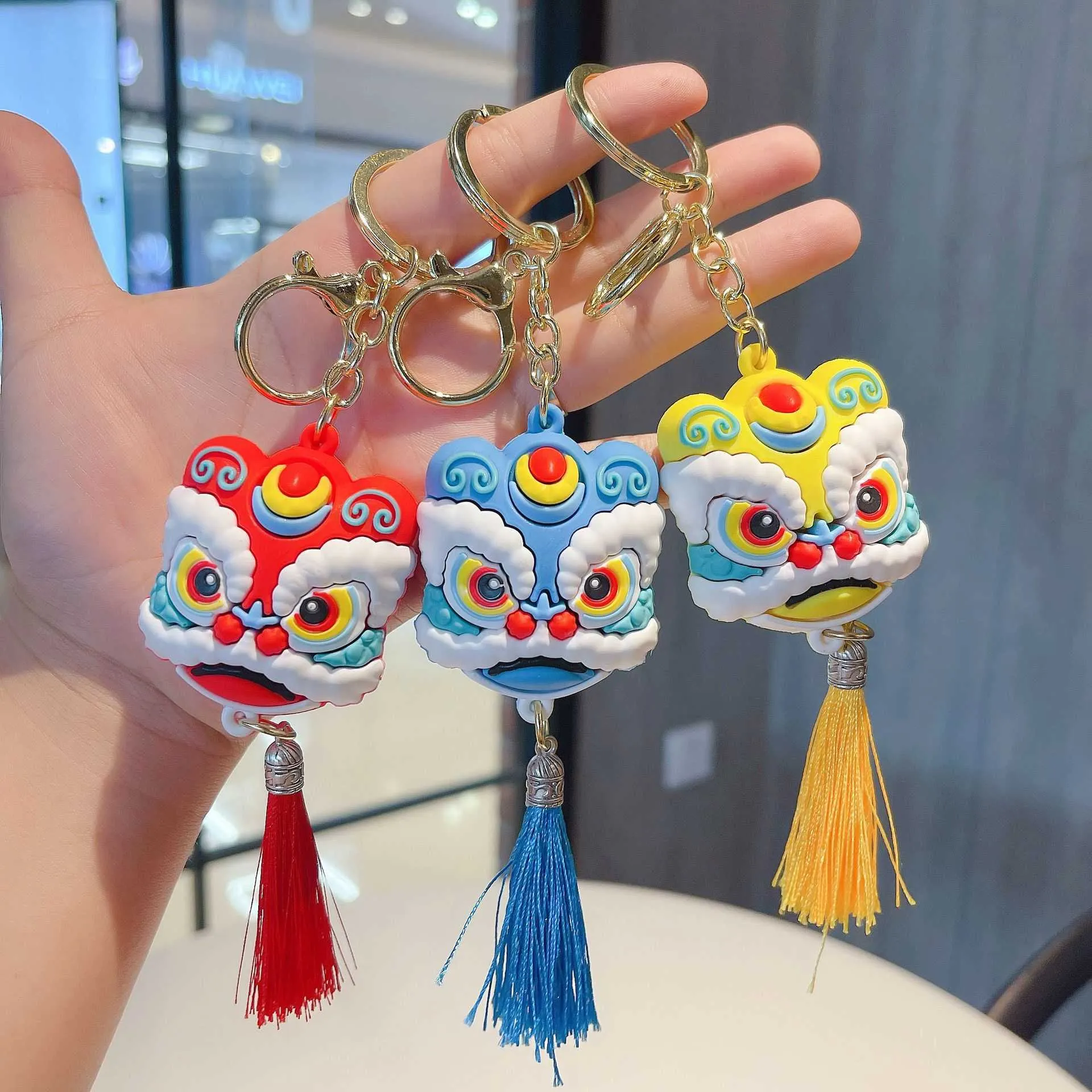 Chinese Lion Dance Tiger Keychain With Tassel Cute Car Key Pendant For ...