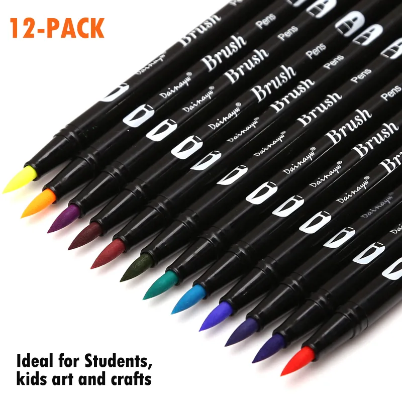 Dual Brush Pens Art Markers 12 Pack - Primary Colors, Fine & Brush Tip ...