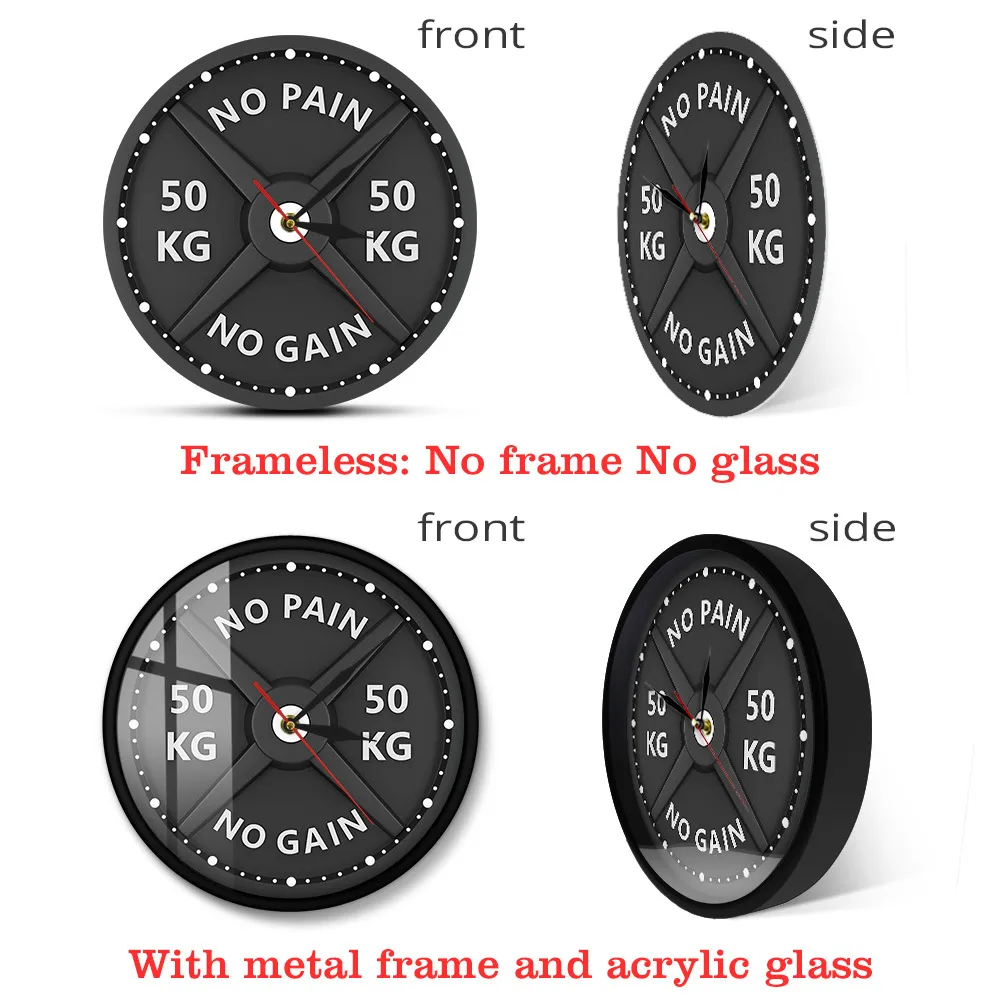 Gym Motivation Wall Clock - NO PAIN NO GAIN Barbell & Dumbbell Design ...
