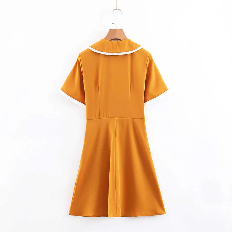 Estilo Preppy Meninas Bonitos Peter Pan Collar Botão Mini Vestido Doce ...