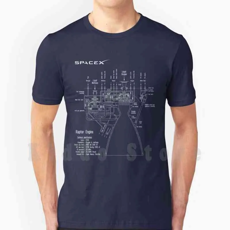 SpaceX Raptor Engine Blueprint 2024 Herren Baumwoll T Shirt, Schwarz ...