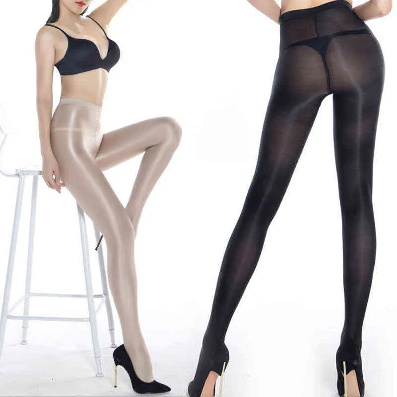 Plus Size 70d Oil Shiny Glitter Pantyhose For Women Glossy Brown