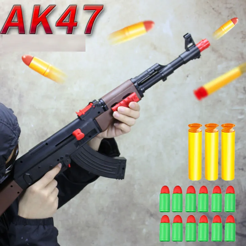 AK47 Oyuncak Tabanca Güvenli Yumuşak Kurşun Tüfek Manuel Simülasyon Blaster Silah Yetişkinler ...