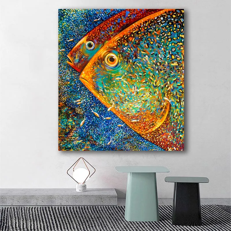 Fish Canvas Painting: Abstract Colorful Fish Art Prints, Modern Wall ...