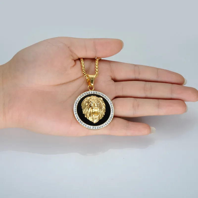 Iced Out Lion Pendant Necklace for Men - Stainless Steel Hip Hop Chain ...