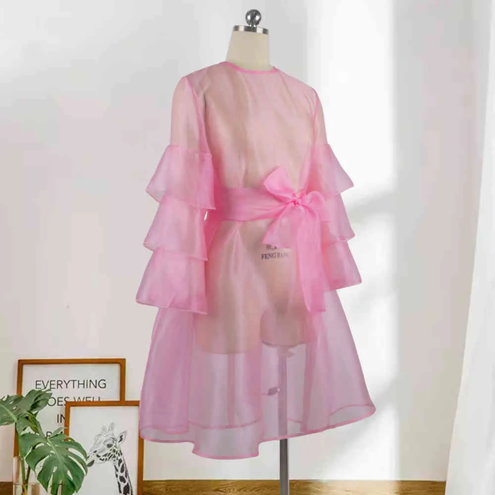 Femmes Sexy Sheer Lâche Longue Robe Rose Surdimensionné Transparent D ...