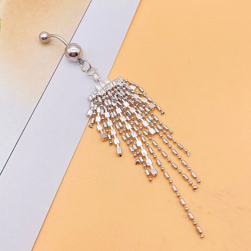 Dazzling Crystal Tassel Belly Ring - Long Dangle Navel Ring, Body ...