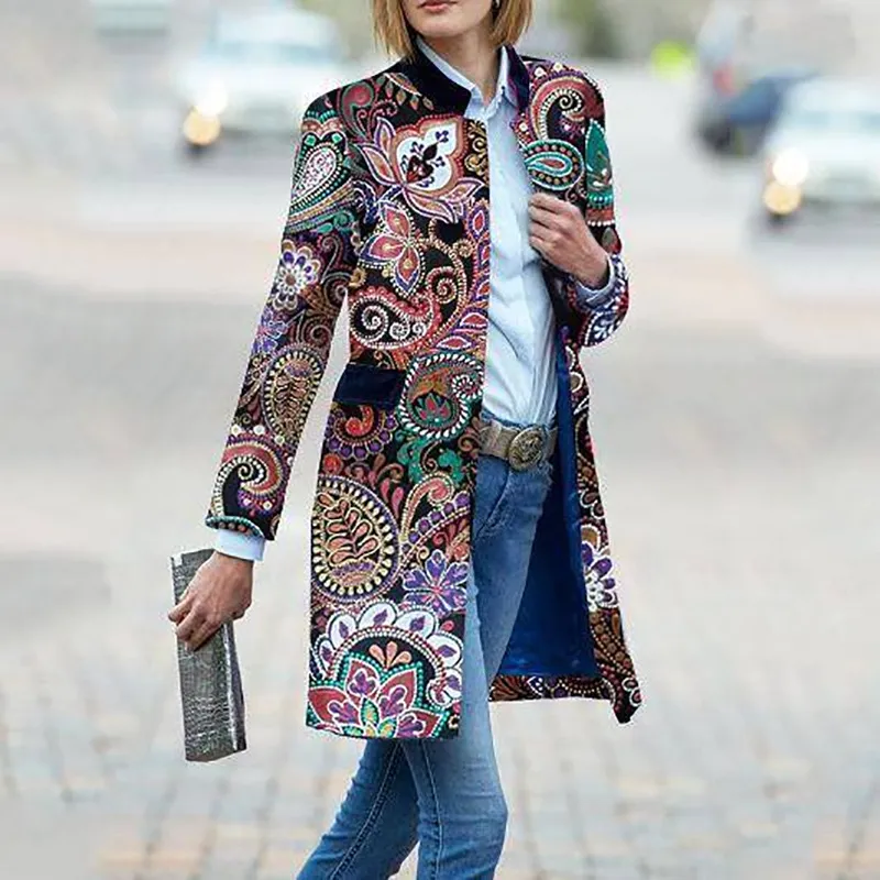 Printed Women's Long Sleeve ladies overcoat - Fashionable Loose Fit ...