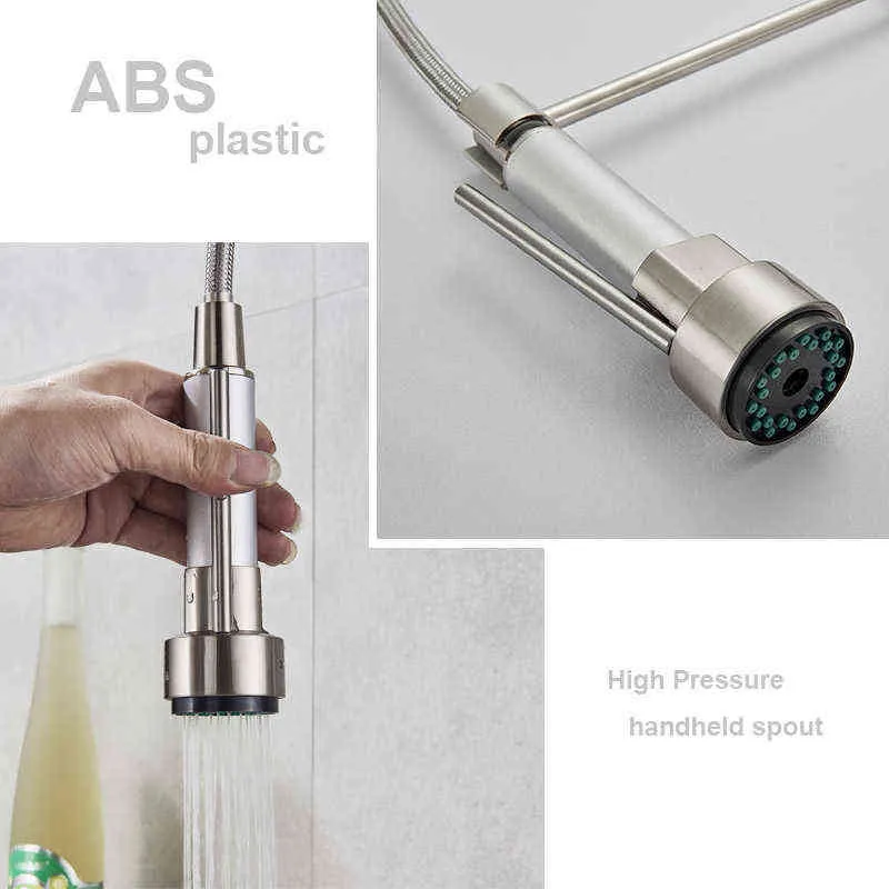 FlowMaster Brushed Nickel Kitchen Faucet 360° Rotating Sprayer, Dual ...