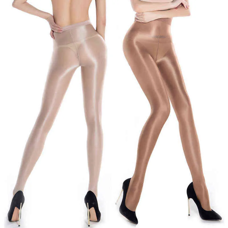 Plus Size 70d Oil Shiny Glitter Pantyhose For Women Glossy Brown