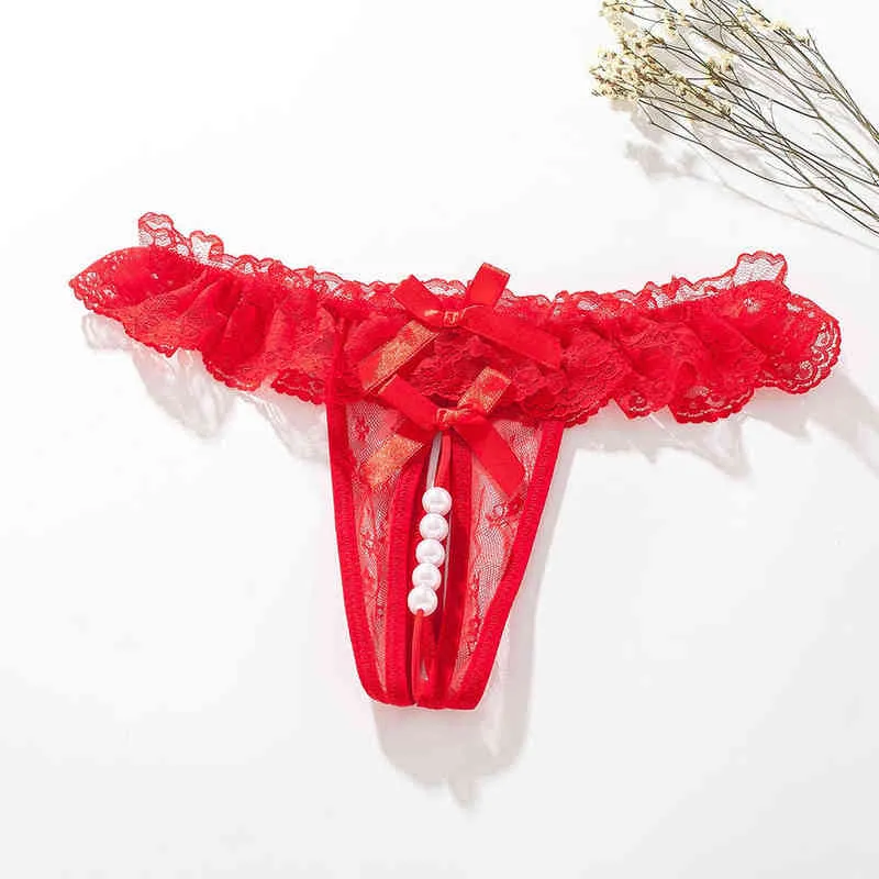 Parties Crotchless Panties Sexy Underwear Open Cross Pearl String Lace