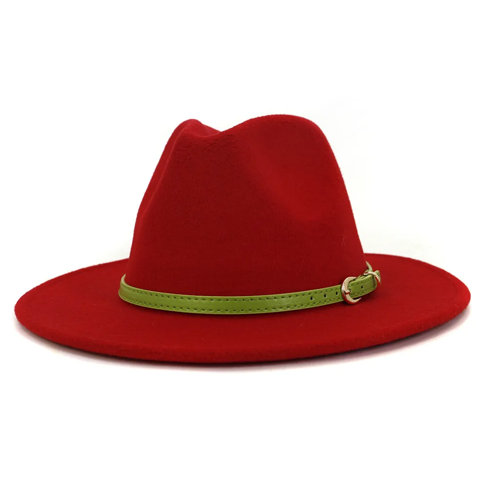 Lime Green Wool Felt fedoras with Belt Buckle Decoration for Women and ...
