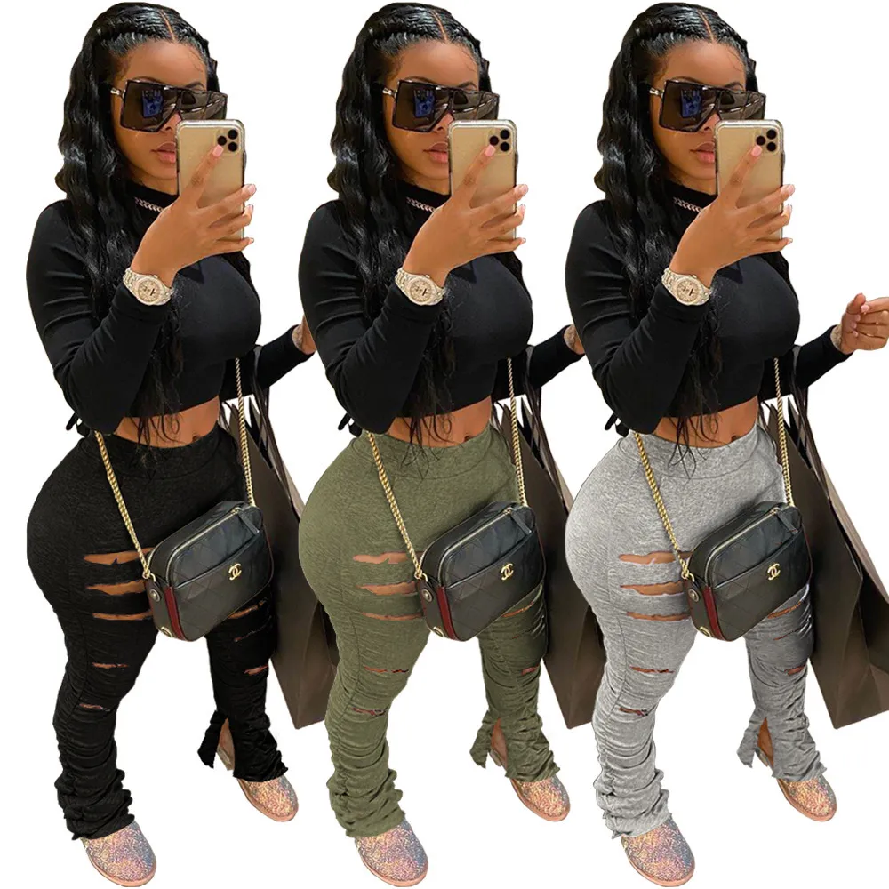 New Trend Ripped Stacked Jeans Women Stack Sweats Pants Joggers Ripped ...