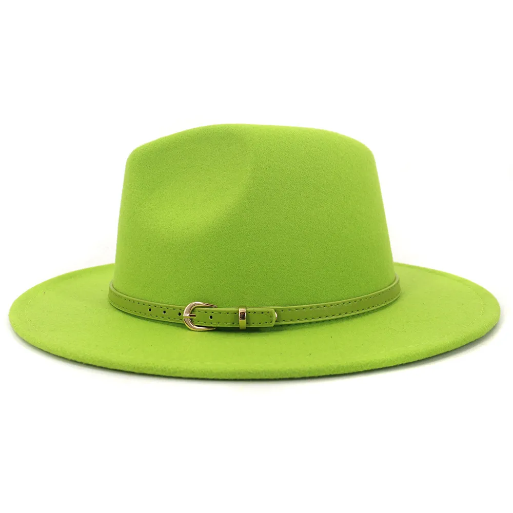 Lime Green Wool Felt fedoras with Belt Buckle Decoration for Women and ...