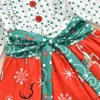 Girls Christmas Dress with Deer Print and Bow Contrast Button in Red ...