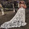 Bohemian A Line Lace Wedding Dress Bridal Gown V Neck Sweep Train ...