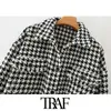 Traf Women's Fashion Oversized Houndstooth Frayed Tweed Jacket Coat ...
