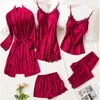 Premium Quality 5-Piece Satin Pajama Set with Lace Trim - Shop Now ...