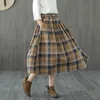 Cotton Plaid Mid-Calf A-Line Skirt for Women Ages 16-28 Elastic High ...