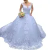 V Neck Lace Applique Tulle Bridal Dress with Court Train and Covered ...