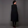 Womens Plus Size Long Cape Blazers Black White Long Sleeve Cloak Jacket ...