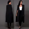 Womens Plus Size Long Cape Blazers Black White Long Sleeve Cloak Jacket ...