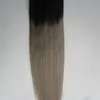 T1B/Gray Ombre Micro Loop Ring Hair Extensions Straight Remy Human Hair ...