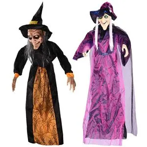 Life Size Witches Full Moon Witch Flying On A Broom With Eerie Bats And ...