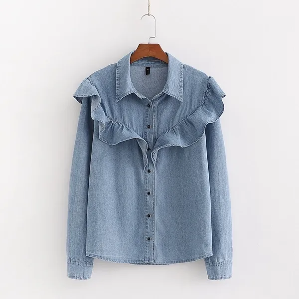 Buy Ruffled Denim Shirt Online Shopping at DHgate.com