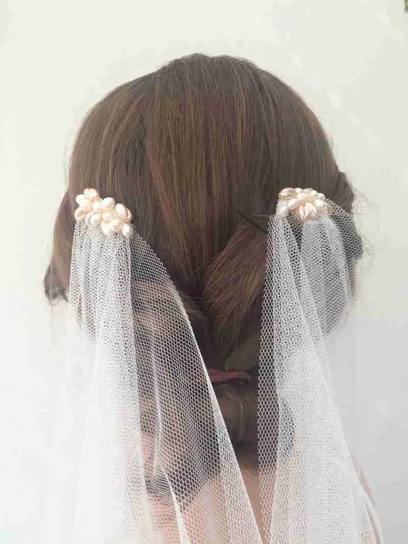 Pearl Drape Wedding Veil 1920s Style Bridal Veils Light Champagne Tulle ...