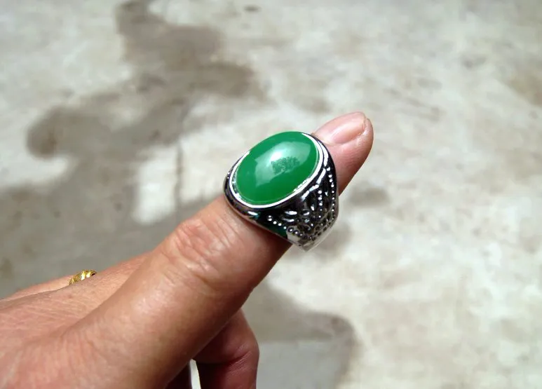 DHgate.com:Ancient Silver Ring with Natural Malay Jade Inlay, Green ...