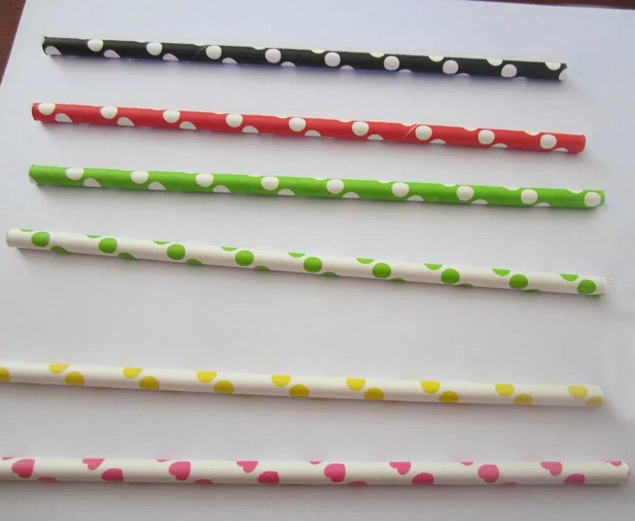 Green Print Straws Mixed Striped & Polka Dot Paper Drinking Straws Bulk ...
