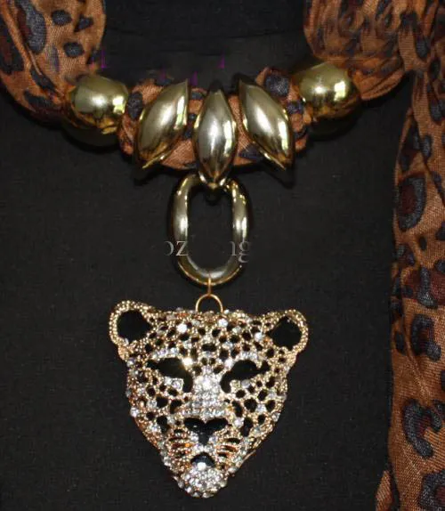 * Leopard Head Pendant Scarf Leopard Jewelry Necklaces Scarf Crystal ...
