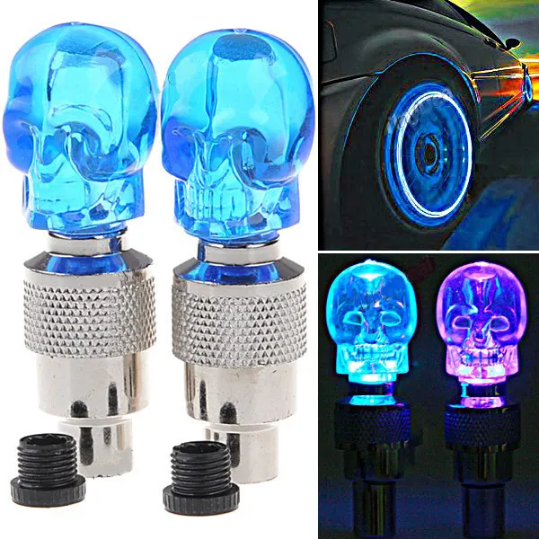 2 X Skull Valve Cap Light Wheel Tyre Lamp For Car Motorbike Bike ...