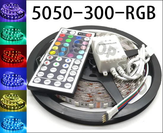 5M Flexible RGB LED Light Strip 16FT 5050 SMD 5M 300 LEDs With 44key IR ...