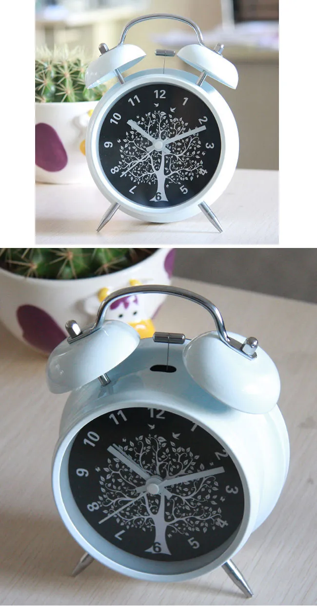 Large 4 Inch Metal Muted Creative Alarm Clock With Night Light Double ...