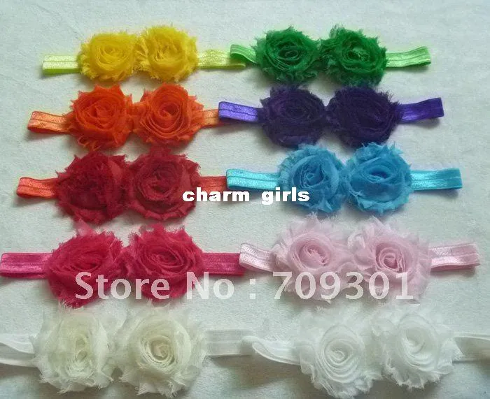 Double Shabby Frayed Flower Headbands for Girls, Newborn Headband, In ...