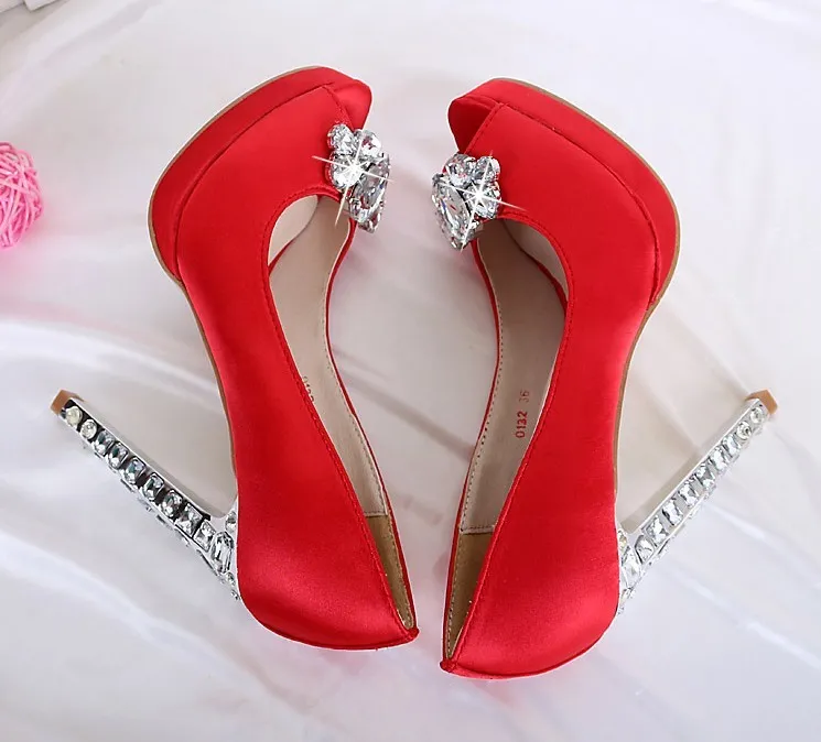 Pink Black Red Satin Rhinestone Platform Pumps For Women Perfect For ...