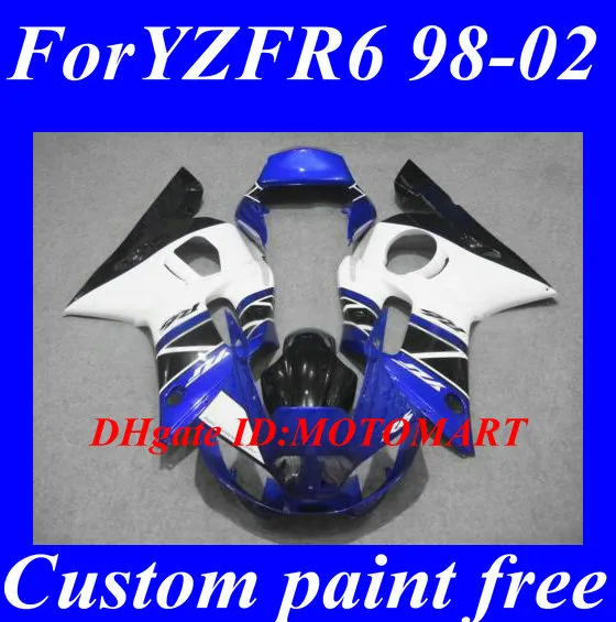 Yamaha YZF R6 1998 2002 Injection Molded Fairing Kit White Blue Black ...