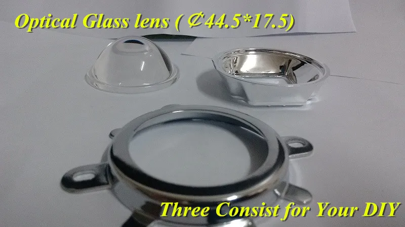 44mm Optical Glass LED Lens with Reflector Cup - 60° Beam - High Power ...