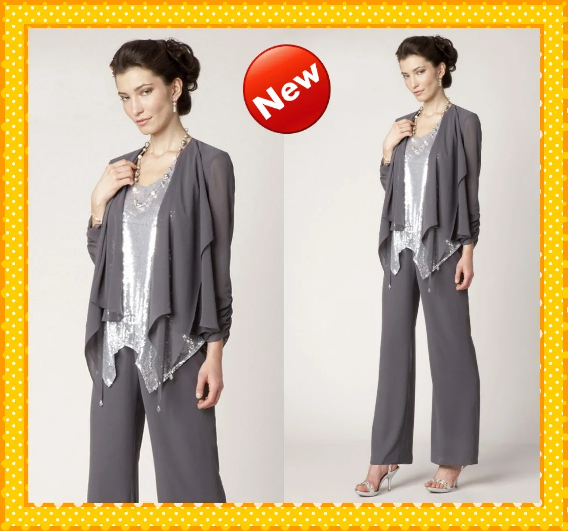 Chiffon Mother Of The Bride Dresses: Elegant Three Piece Pant Suit With ...