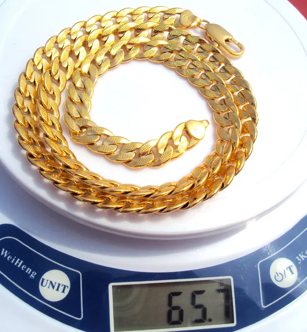 24K Solid Gold Two Sided Sequence Sand Cuban Link Chain Necklace 23 ...