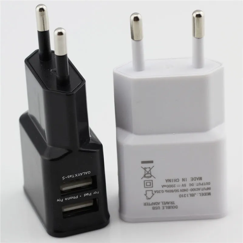Dual USB Wall Charger With US/EU Plug, 5V 2A Fast Charging Adapter For ...