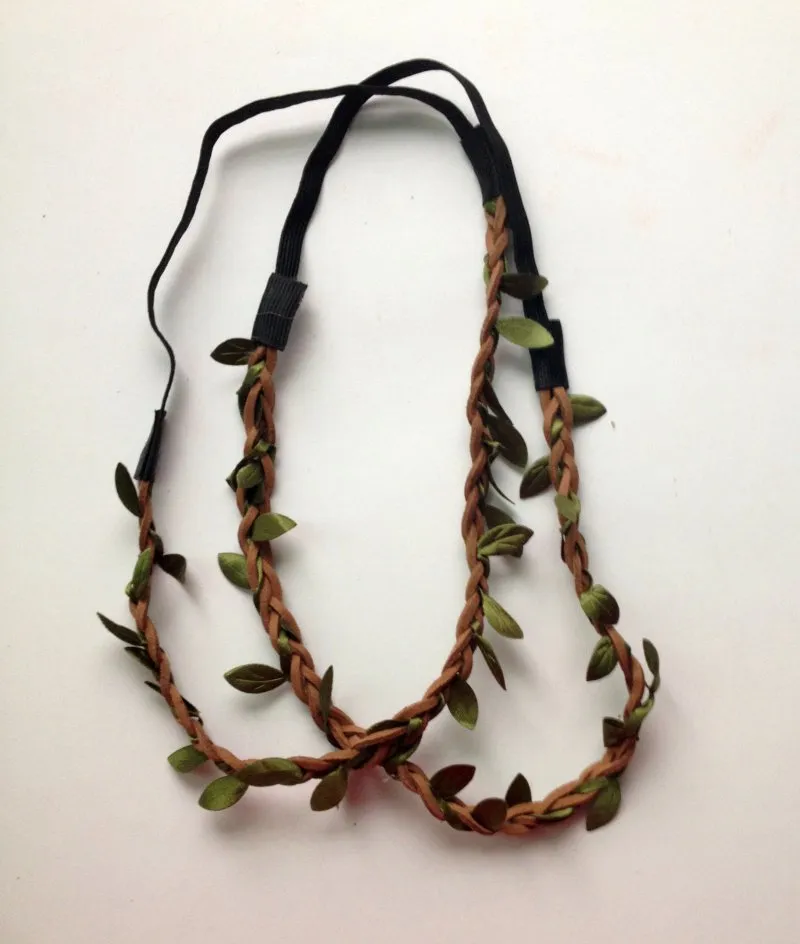 Bohemian Headband: Braided Leather Leaves Hairband, Elastic Headwrap ...