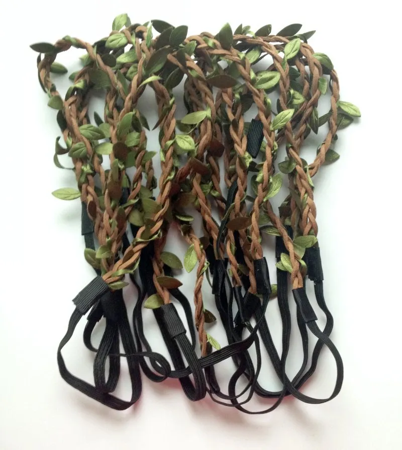 Bohemian Headband: Braided Leather Leaves Hairband, Elastic Headwrap ...