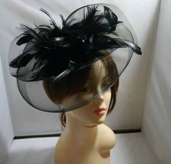 Party Top Hat Cap Fascinator Women Fancy Dress Yarn Feathers Clips Caps ...