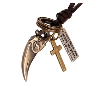 Retro Wolf Tooth Arrow Pendant For Men Vintage Cowhide Leather Cord ...