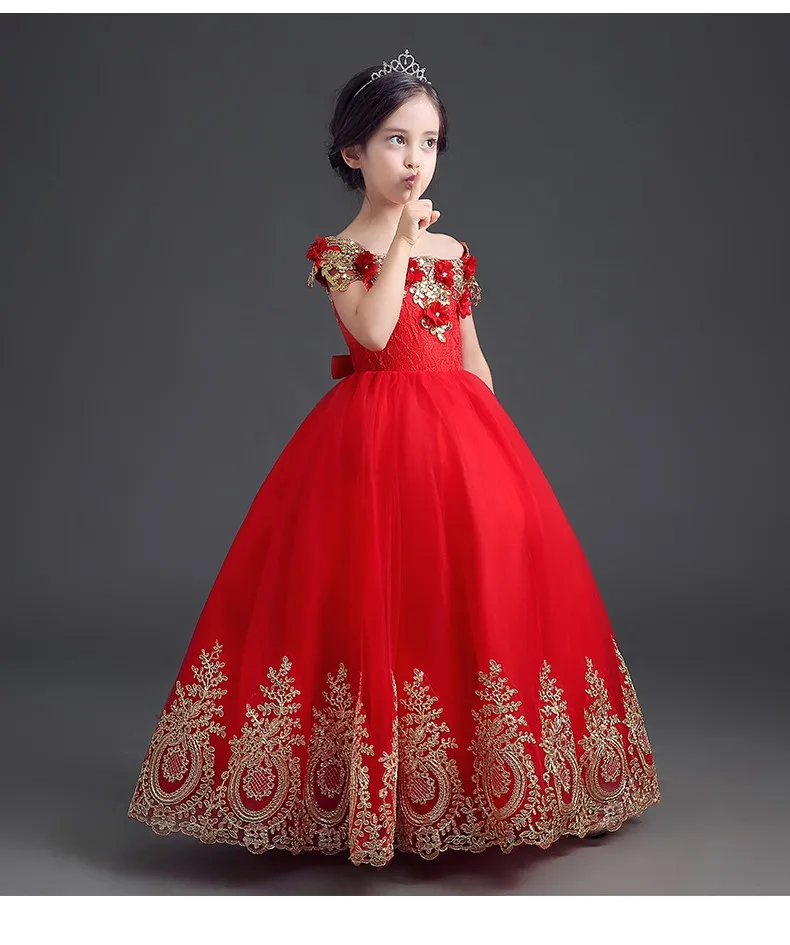 Beaded Prom Gowns: Elegant Red Ball Gown With Gold Appliques, Off The ...